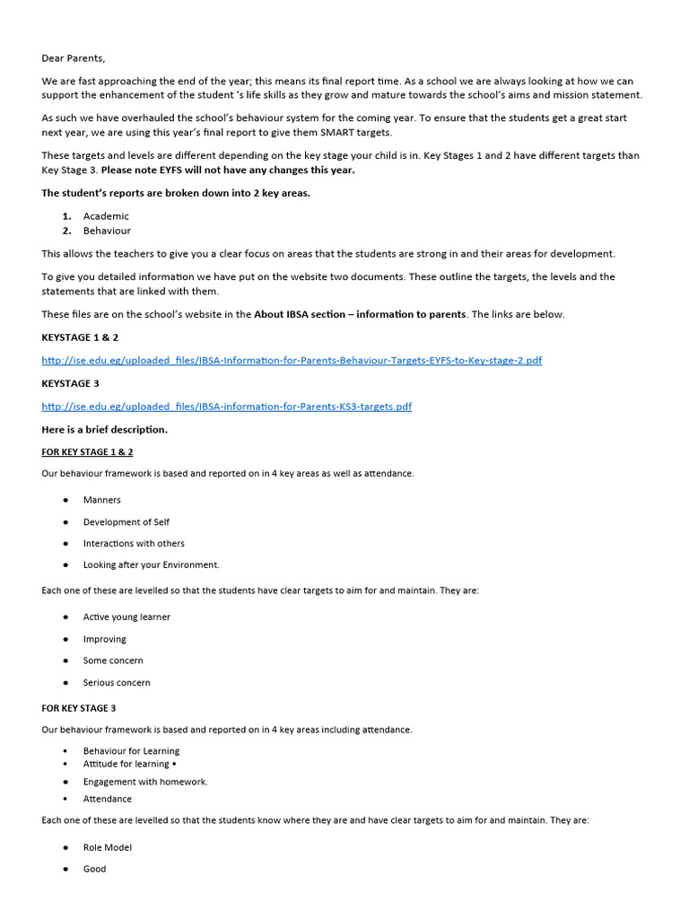 Parent Letter For Reports 2021 | PDF