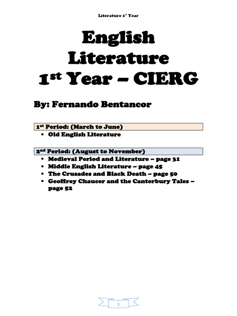 English Literature 1°C - Booklet | PDF | Hero | Normans