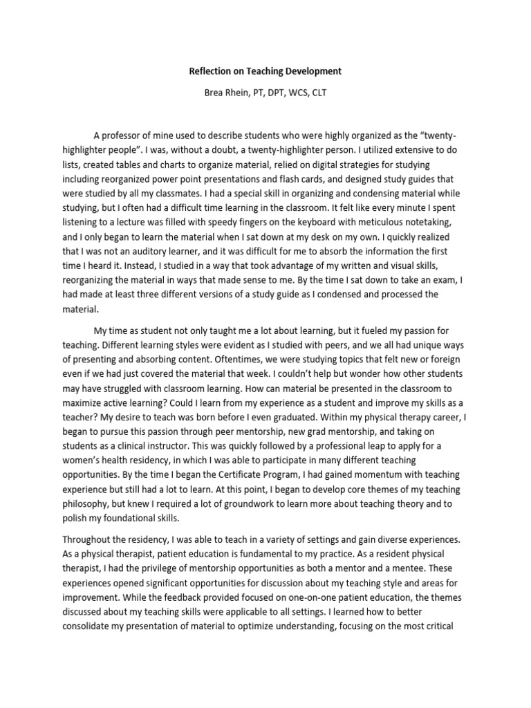 Reflection On Teaching Development | Download Free PDF | Mentorship ...