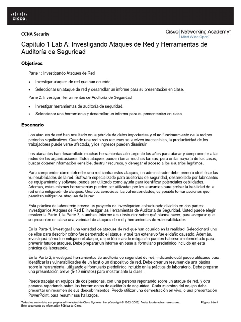 Seguridad Cap1 Lab-A Investig-Ataques-Red Estudiante | PDF | La ...