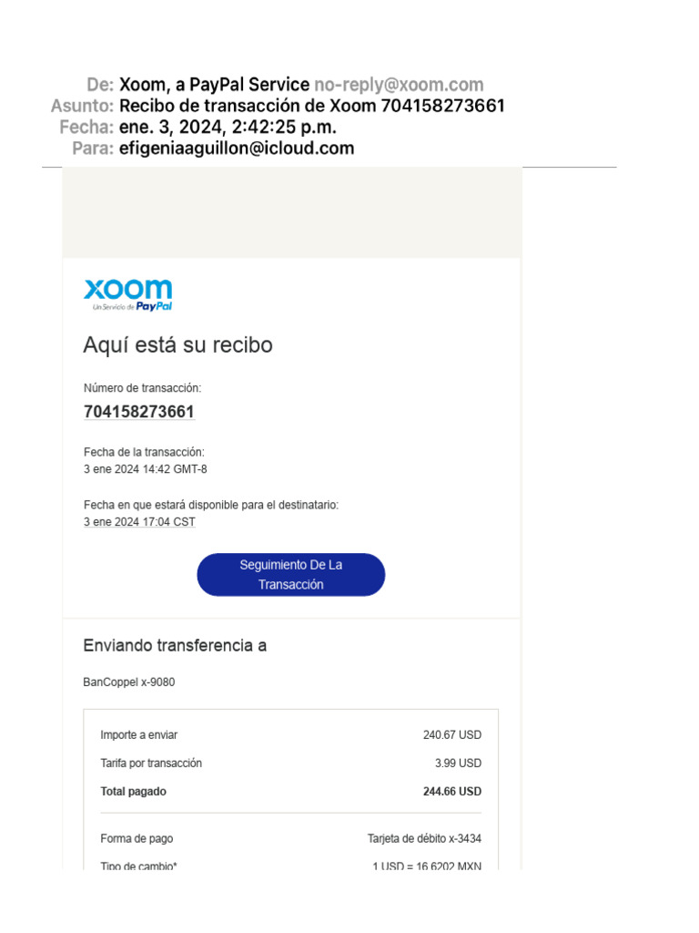 Recibo de Transacción de Xoom 704158273661 | PDF | Industrias de ...