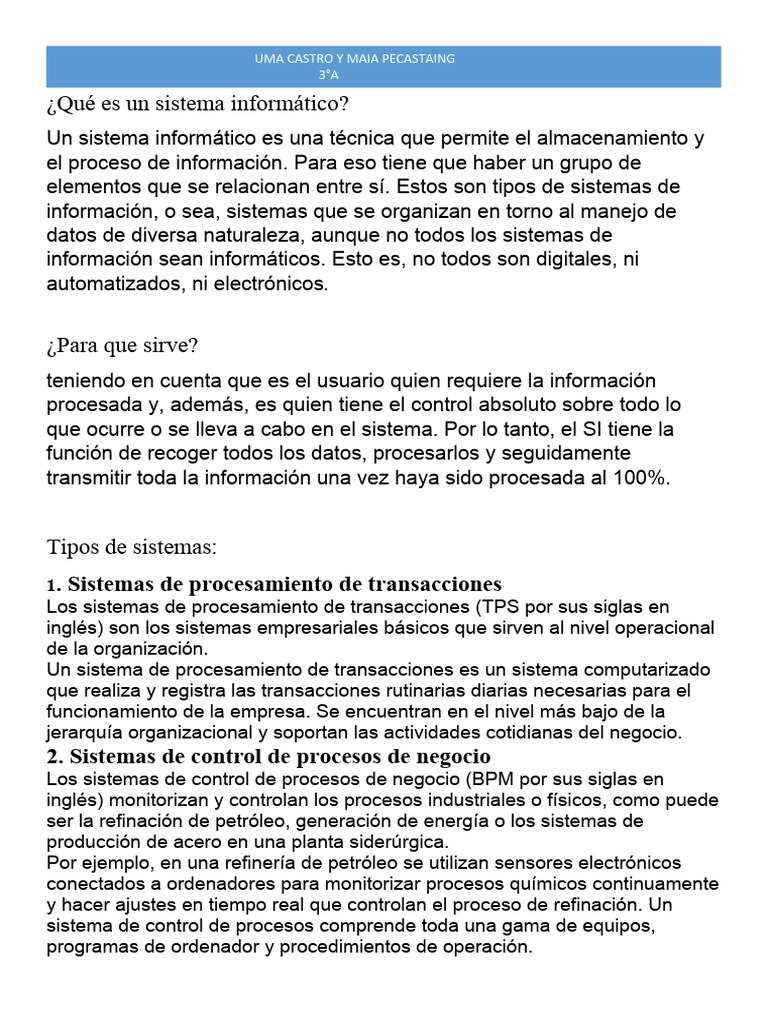 Qué es un sistema informático | PDF | Informática | Sistema de informacion