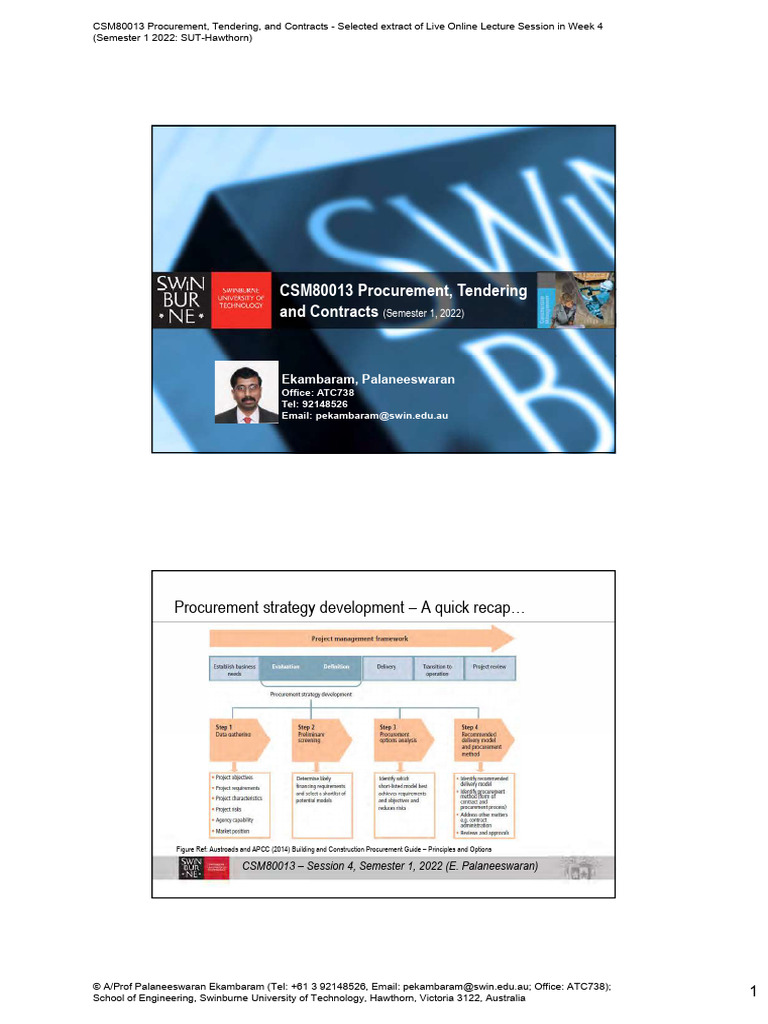 CSM80013 Procurement, Tendering and Contracts Session 4 | PDF | Public–Private Partnership | Auction