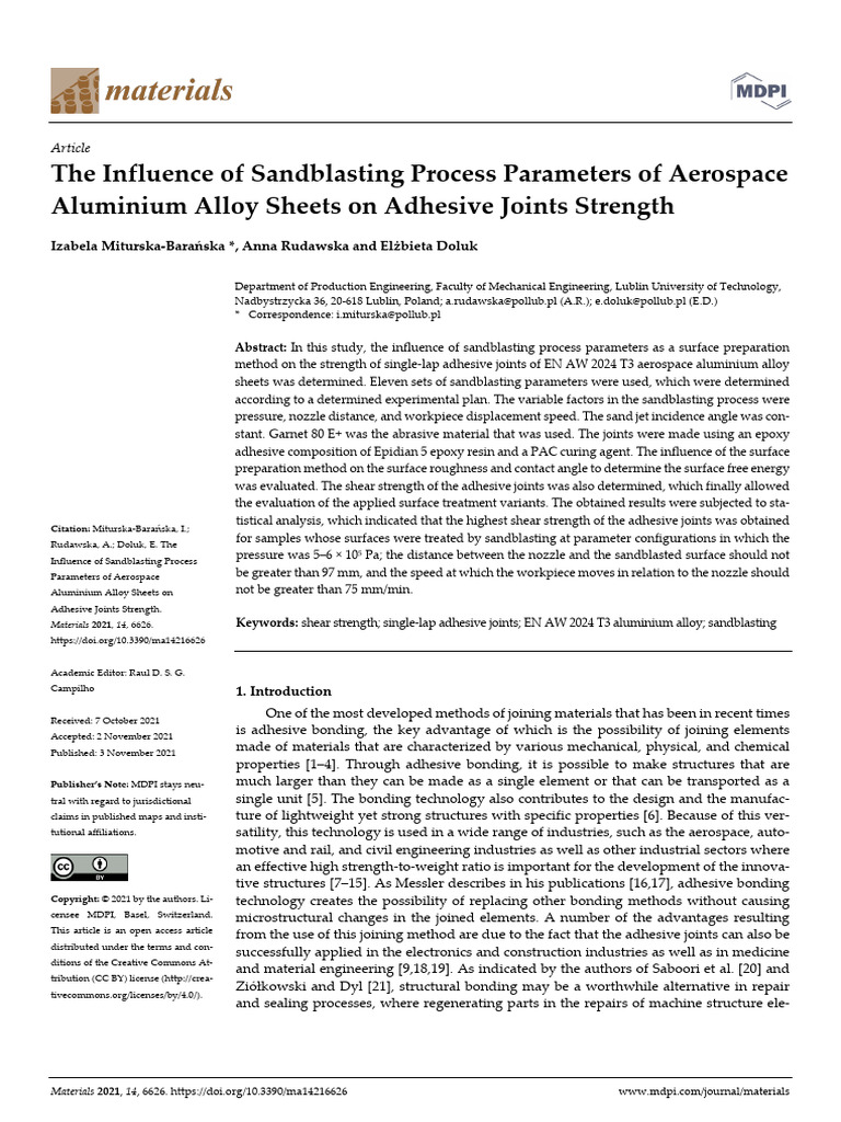 The Influence of Sandblasting Process Parameters o | PDF | Epoxy | Surface Roughness