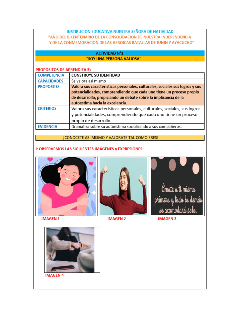Actividad N°1 Unidad 1 Dpcc 2024 Pdf Autoestima Cognición 2090