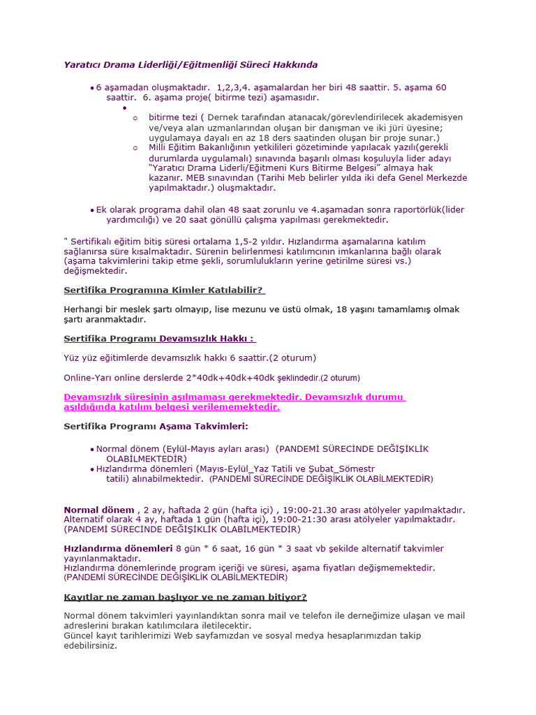 Yaratıcı Drama Lider Bilgilendirme Dokumanı 2024-02-05 | PDF