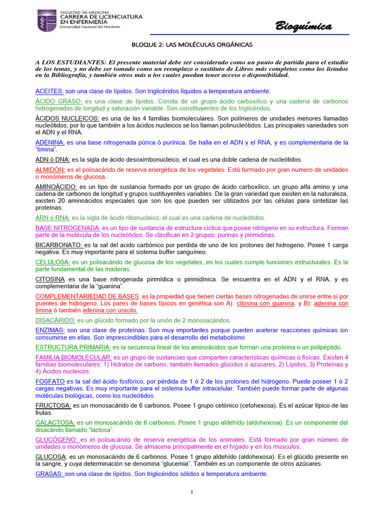 Glosario Básico. Biomoleculas. | PDF | Carbohidratos | Nucleótidos