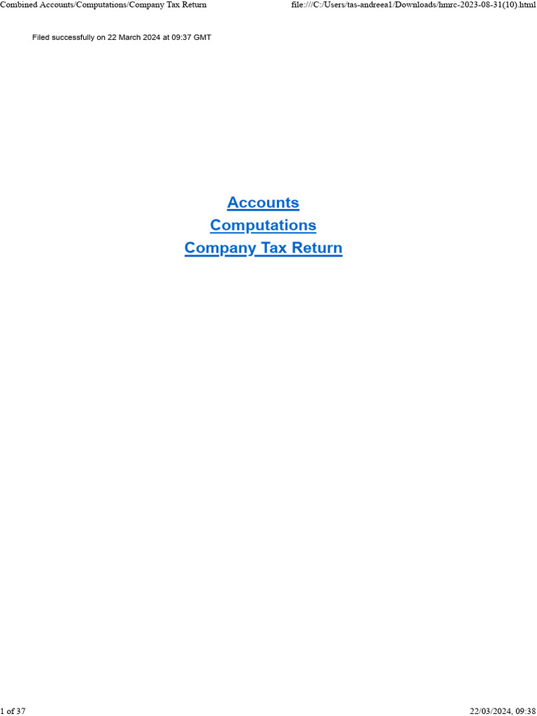 Combined Accounts - Computations - Company Tax Return | PDF | Tax ...