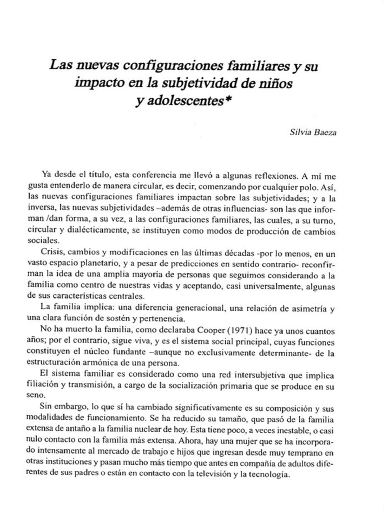 Baeza Las Nuevas Configuraciones Familiares y Su Impacto en La ...