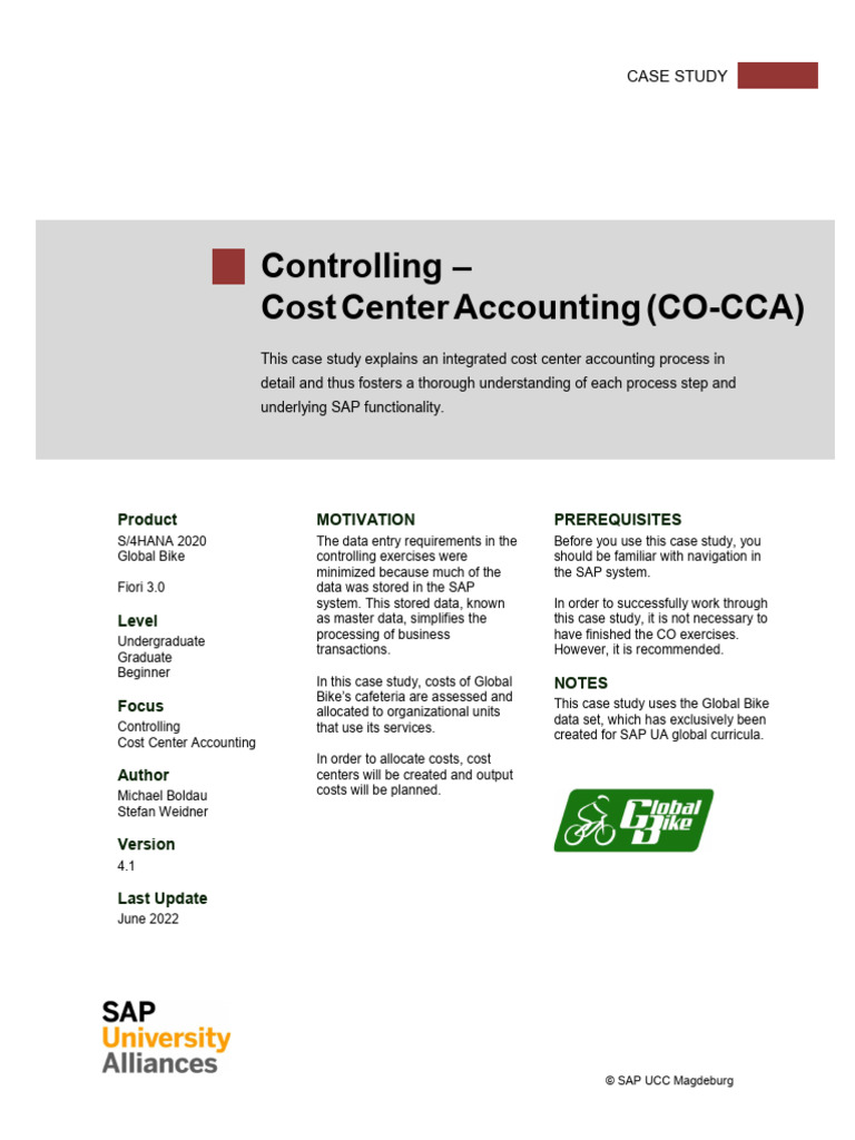 Intro S4HANA Using Global Bike Case Study CO-CCA en v4.1 | PDF | Cost