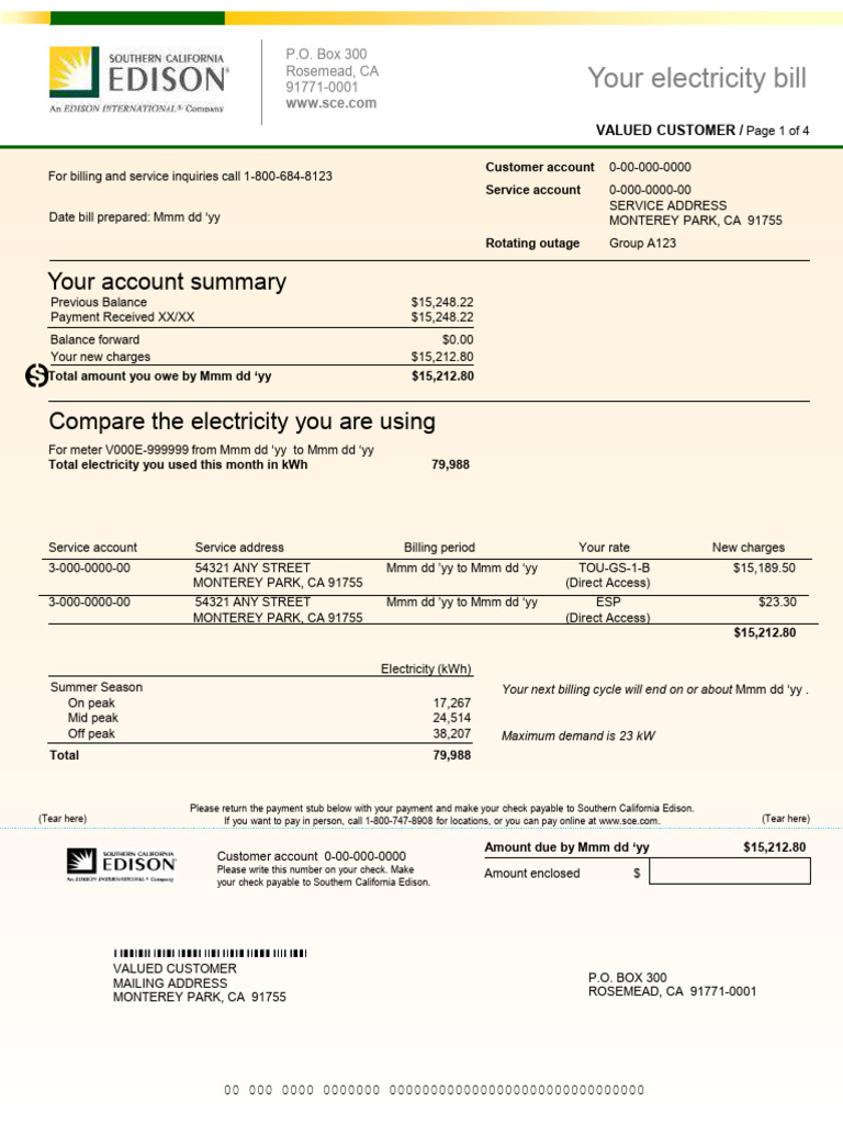 California Electricity Bill Example | PDF | Cheque | Debit Card