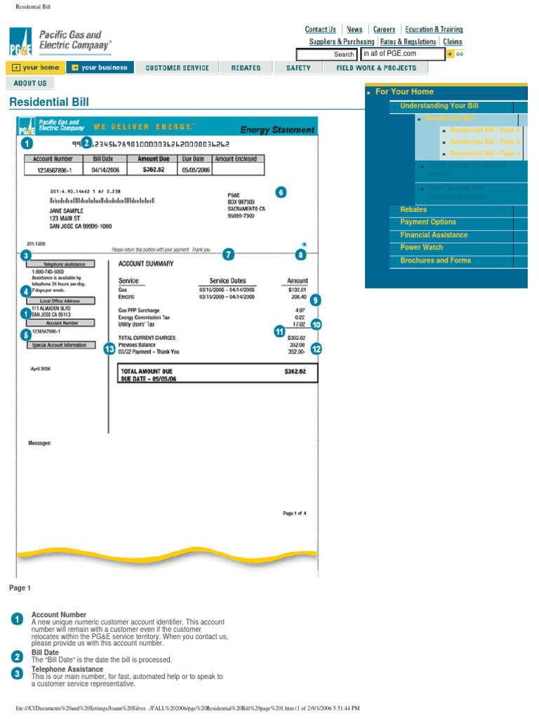 Pge Sample Utility Bill - 2 | PDF | Taxes | Pacific Gas And Electric Company