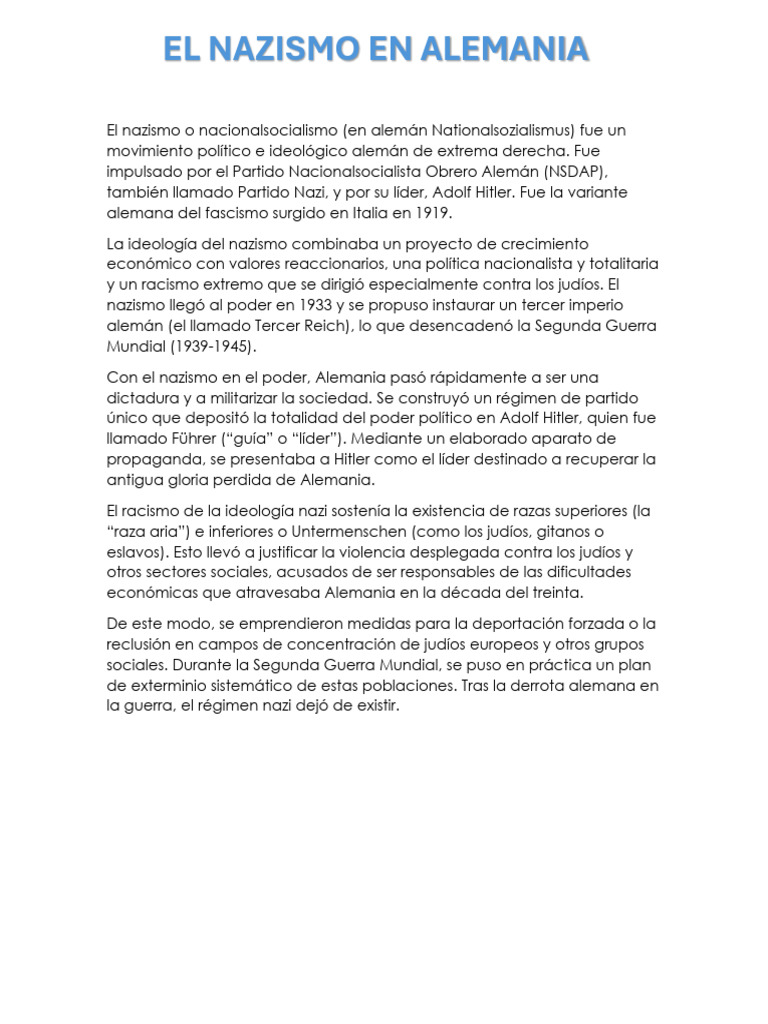 El Nazismo en Alemania | Descargar gratis PDF | Alemania nazi | nazismo
