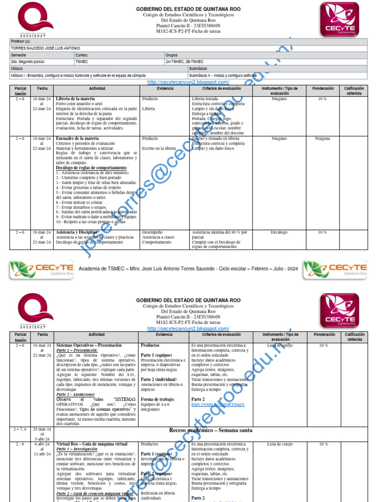 M1S2-ICS-P2-FT-Ficha de Tareas | PDF | Virtualización | Windows 10
