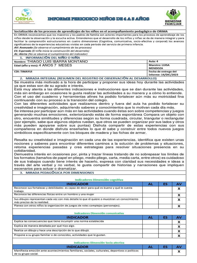 THIAGO FORMATO DE INFORMES PERIODICOS de 4 A 5 AÑOS ORIMA | PDF | Creatividad | Modificación de ...