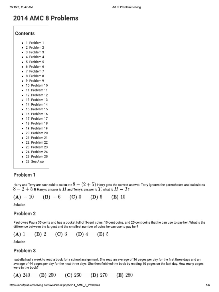 2014 AMC 8 Problems | PDF