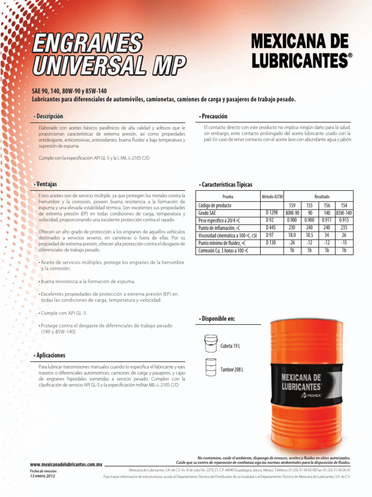 Aceites EP para Diferenciales API GL-5 | PDF | Lubricante | Materiales