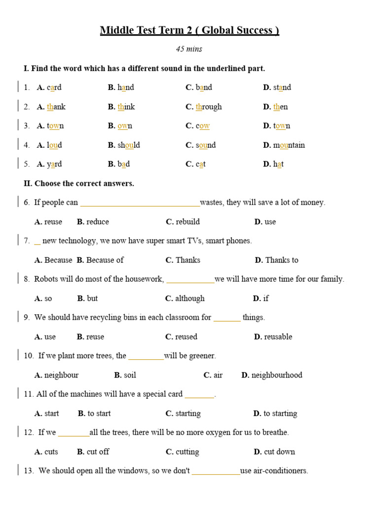 Middle Test Term 2 | PDF