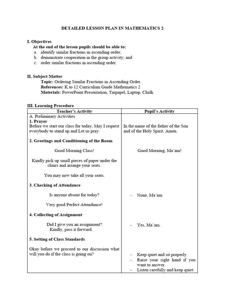 Ordering Similar Fractions Lesson Plan | PDF | Career & Growth ...