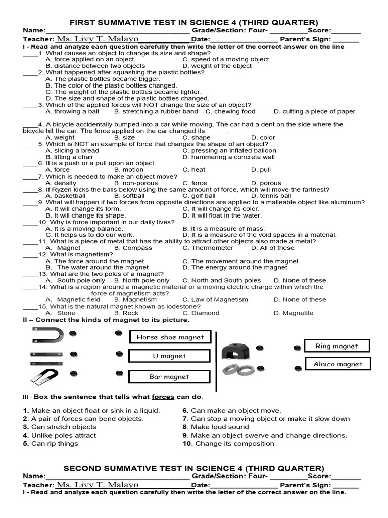 THIRD QUARTER SUMMATIVE TEST IN SCIENCE 4 | PDF | Light | Refraction