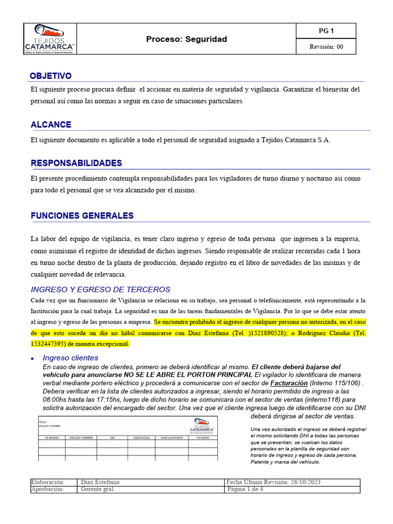 Procedimiento Seguridad | PDF | Gestión de recursos humanos | Business