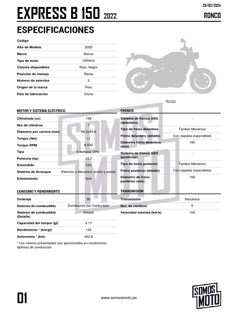 Express B 150 2022 - Ronco - Rojo 28 03 2024 | PDF | Motocicleta ...