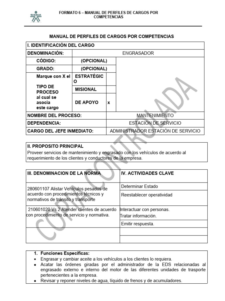 Formato 6 - MANUAL PERFILES DE CARGO POR COMPETENCIA Alexa Benavides ...