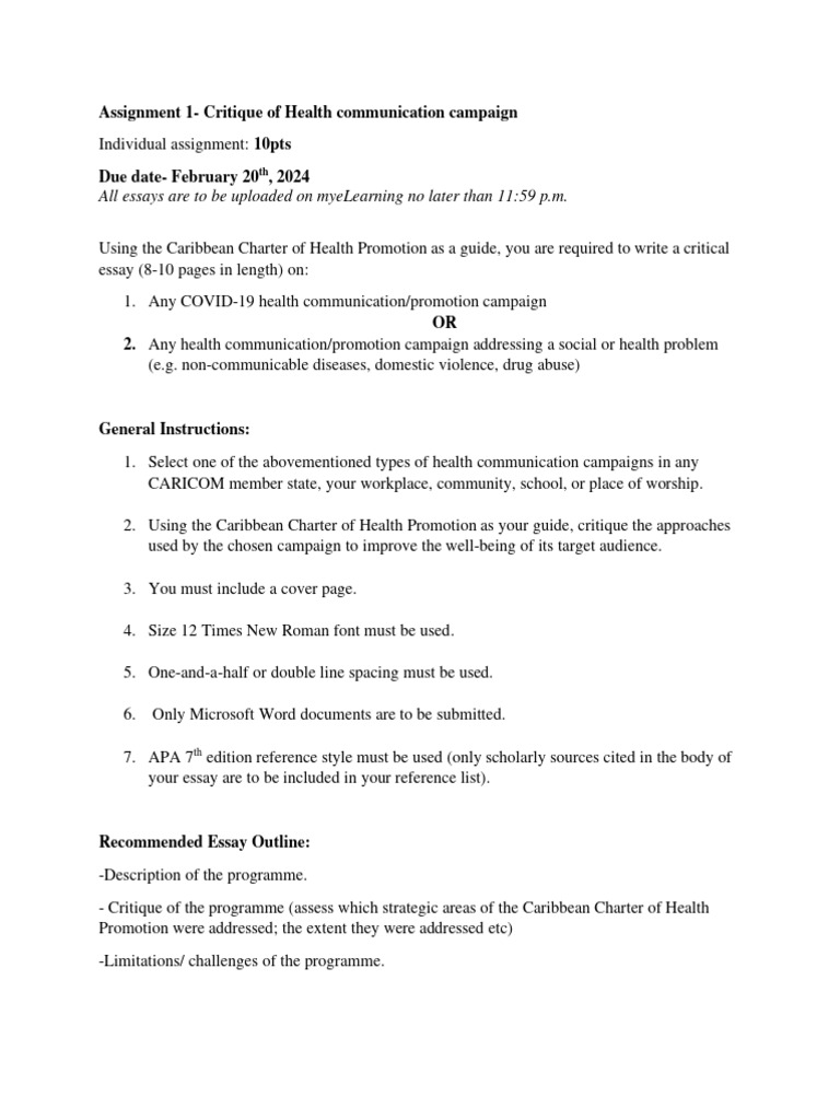 Health Campaign Critique Guide | PDF | Essays | Communication