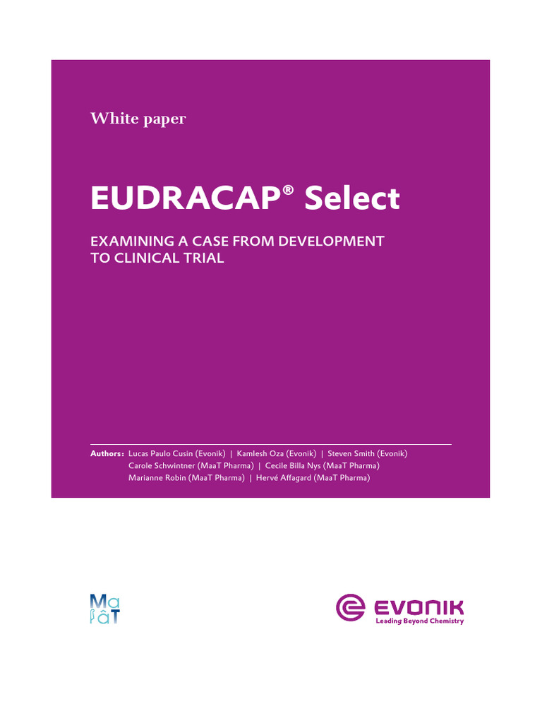Evonik Whitepaper Eudracap Select Examining A Case From Development To Clinical Trial | Download ...