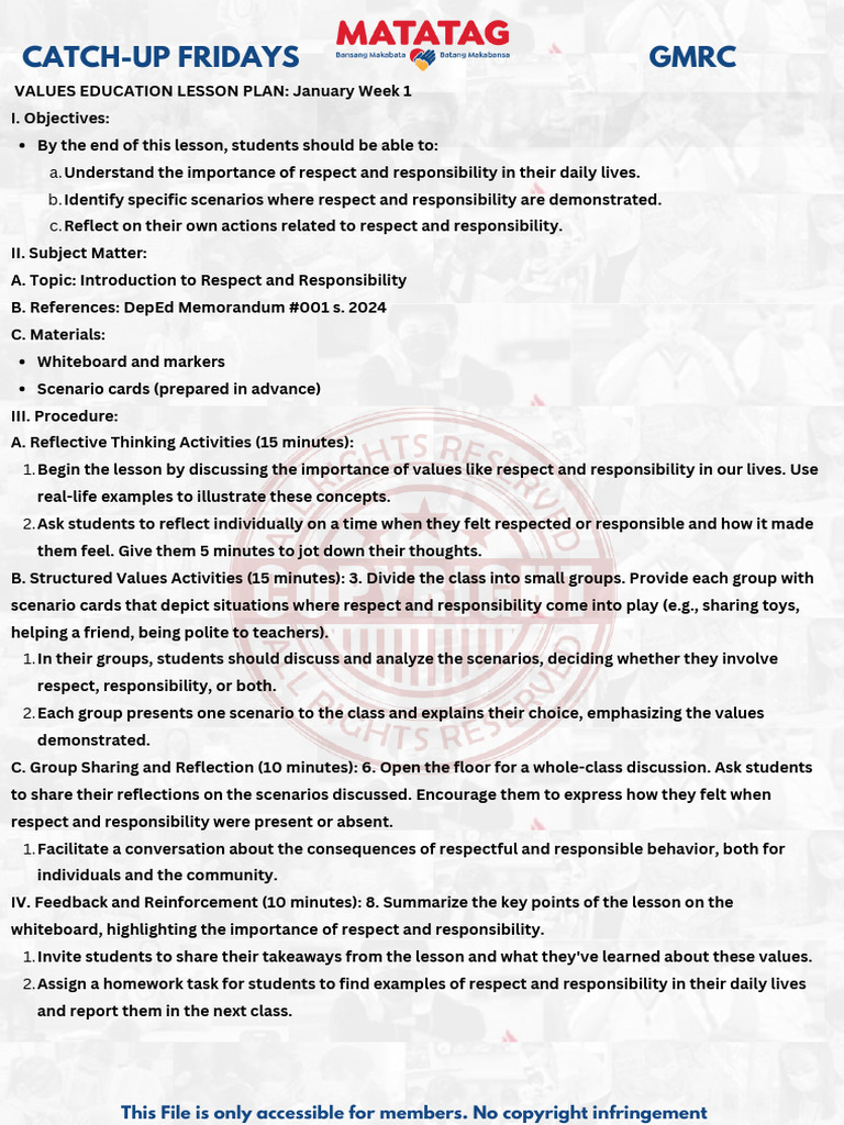 GMRC and Values Education Grade 7 | PDF | Lesson Plan | Gratitude