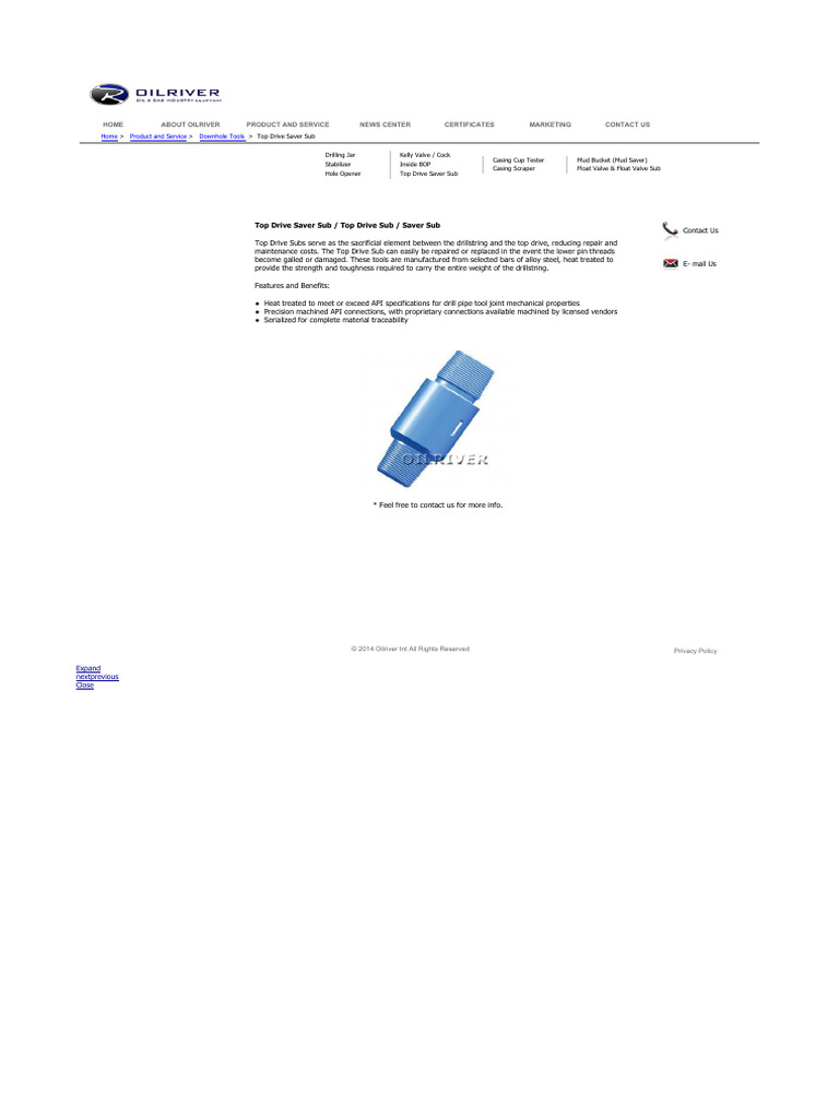 Top Drive Saver Sub - Top Drive Sub - Saver Sub - Information | PDF ...