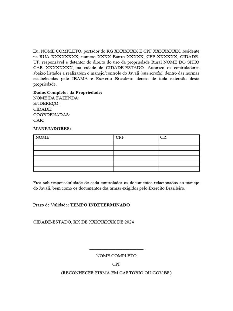 Autorização de Caça e Acesso À Propriedade para Controle de Fauna ... Autorização de Caça e Acesso À Propriedade para Controle de Fauna ...