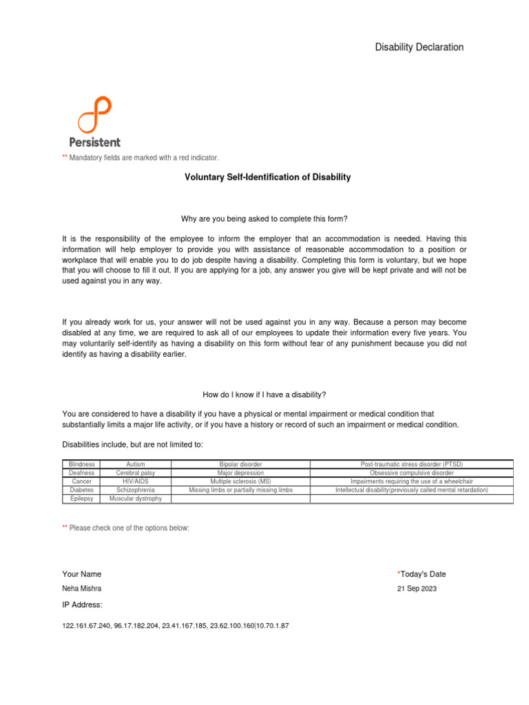 Disability - Declaration - Disability Declaration | PDF | Disability ...