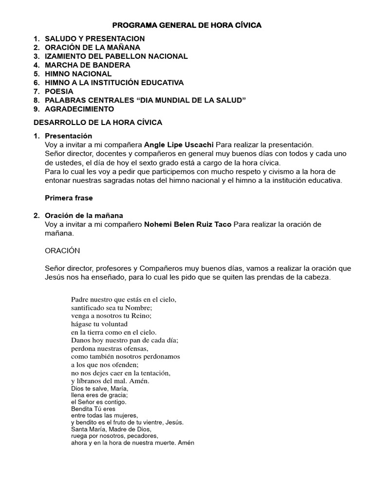 Programa General de Hora Cívica | PDF | Oración | María, madre de Jesús