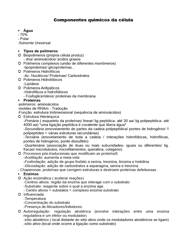 Componentes Quimicos Da Célula | PDF | RNA | Proteínas