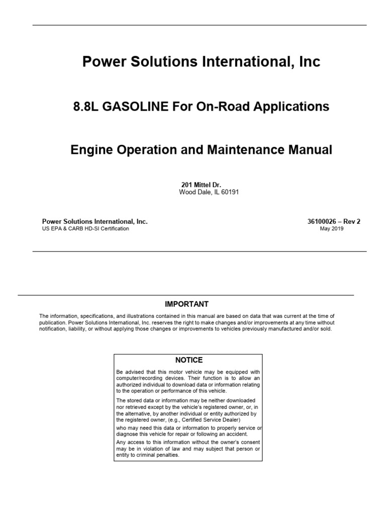 PSL 8.8l Gasoline Service Manual | PDF | Engineering | Internal ...