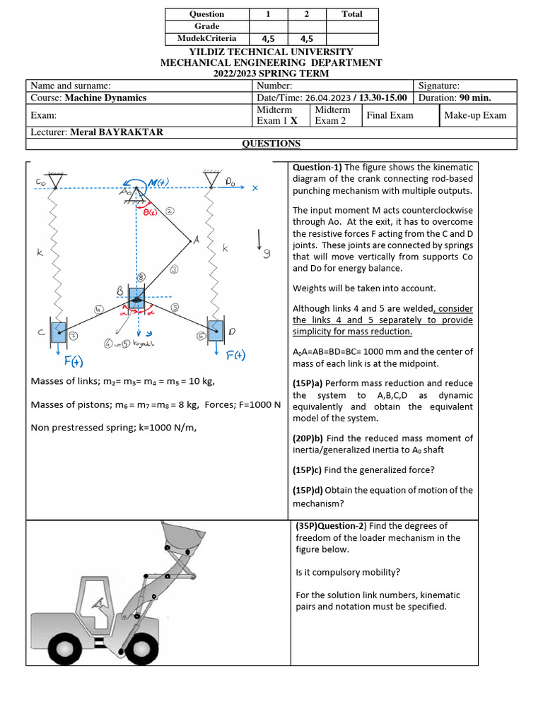 Makine Dinamiği 2023 Vize | Download Free PDF | Force | Physical Quantities