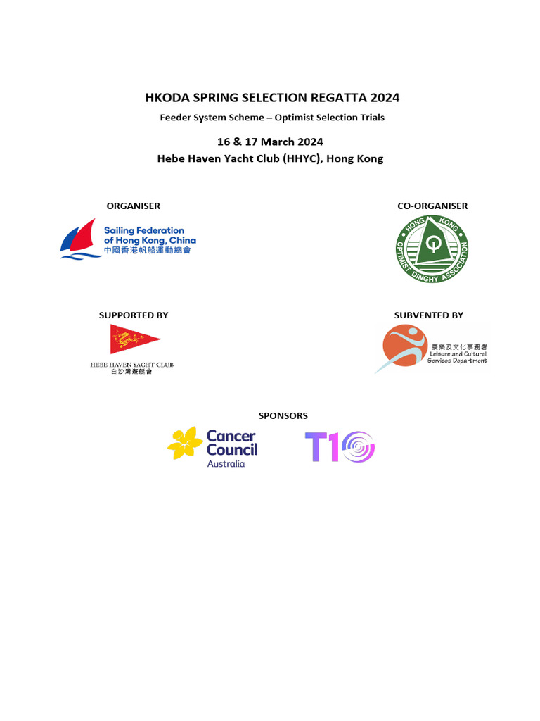 NoR HKODA Spring Selection Regatta 2024 | PDF | Sailing (Sport)