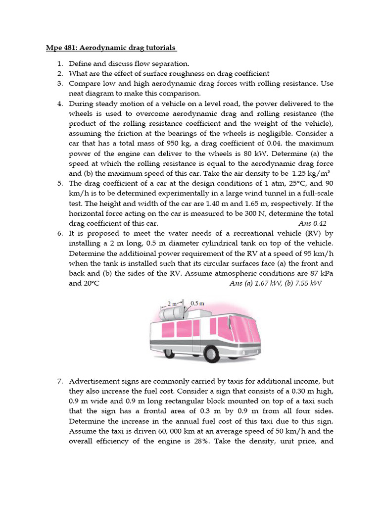 Mpe 428 Tutorials - Aerodynamic Drag | PDF | Drag (Physics) | Aerodynamics