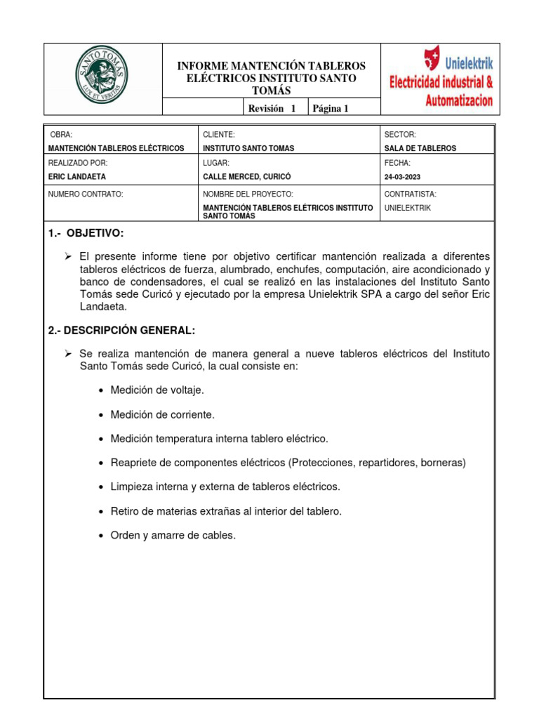 Informe Santotomas | PDF | Corriente eléctrica | voltaje