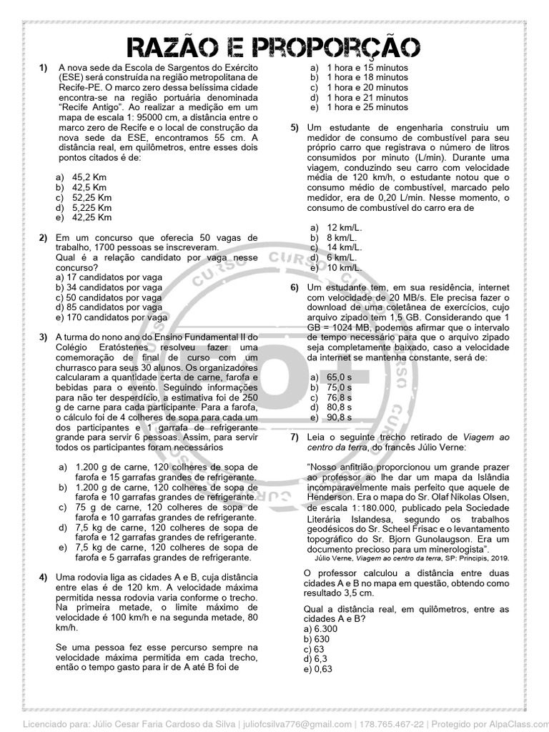 Atividade Razao e Proporcao | PDF