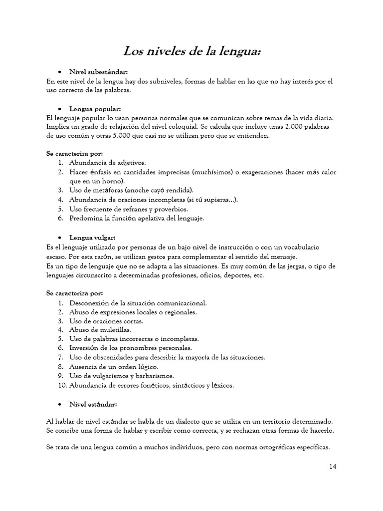 Niveles y subniveles del lenguaje | PDF | Gramática | Léxico
