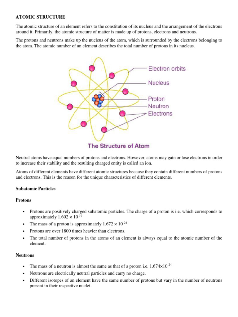 Atomic Structure | PDF | Atoms | Proton