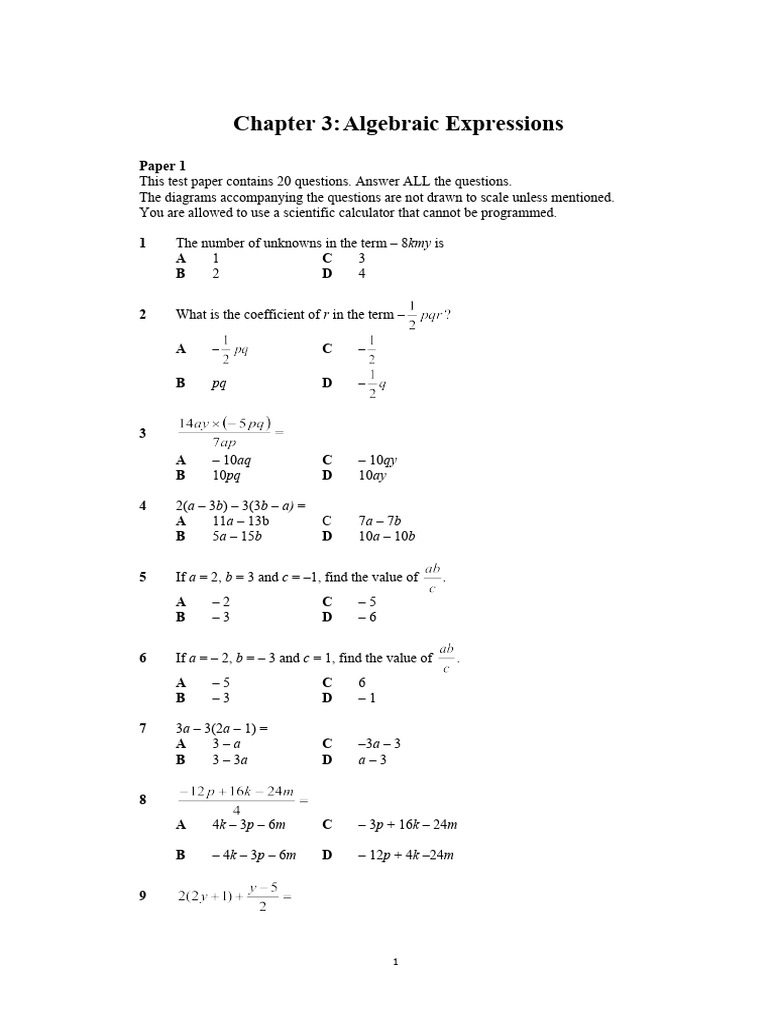 Chapter 3 - Algebraic Expressions | PDF | Elementary Geometry | Mathematics