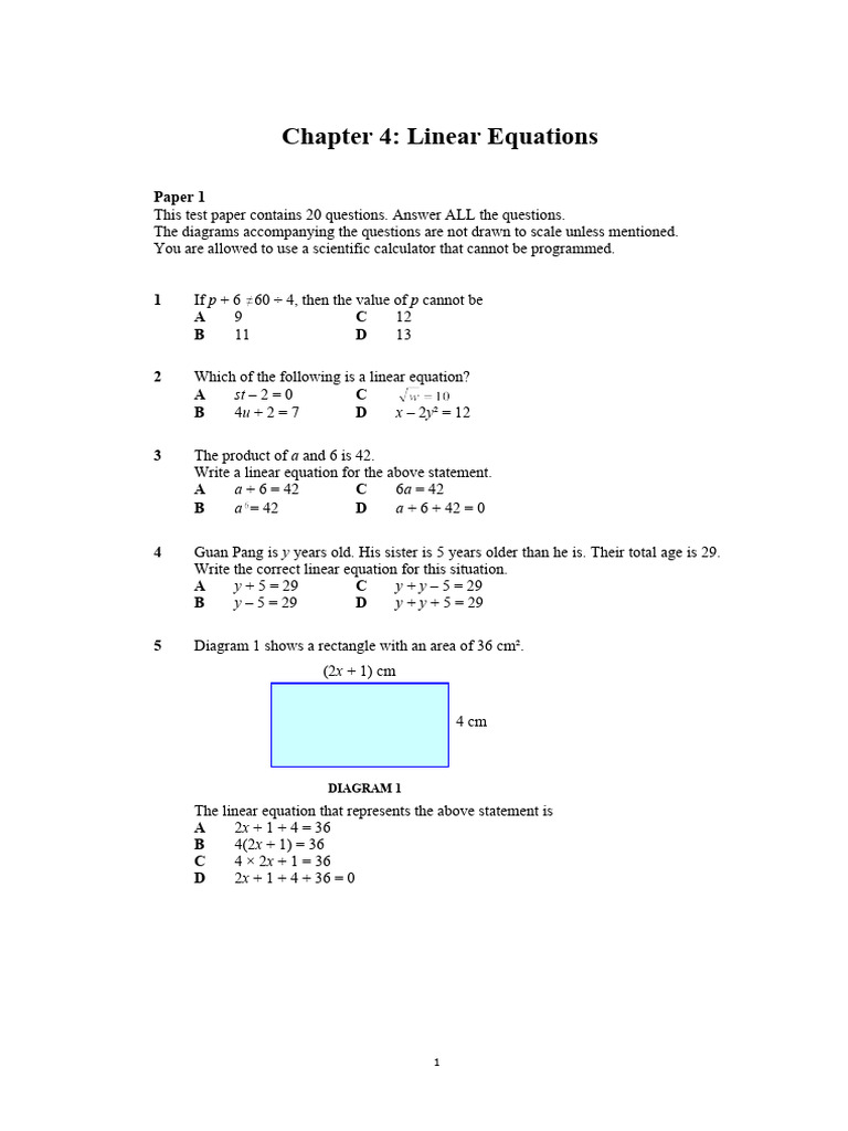 Chapter 4 - Linear Equations | PDF | Area | Mathematics
