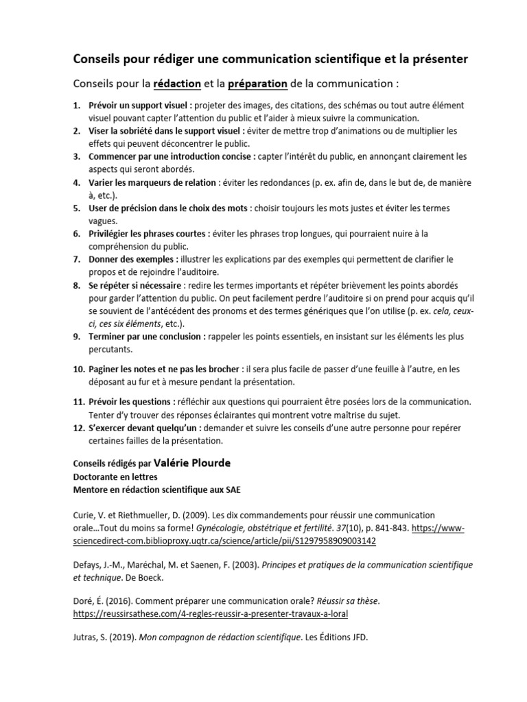 Conseils pour une communication scientifique efficace | PDF