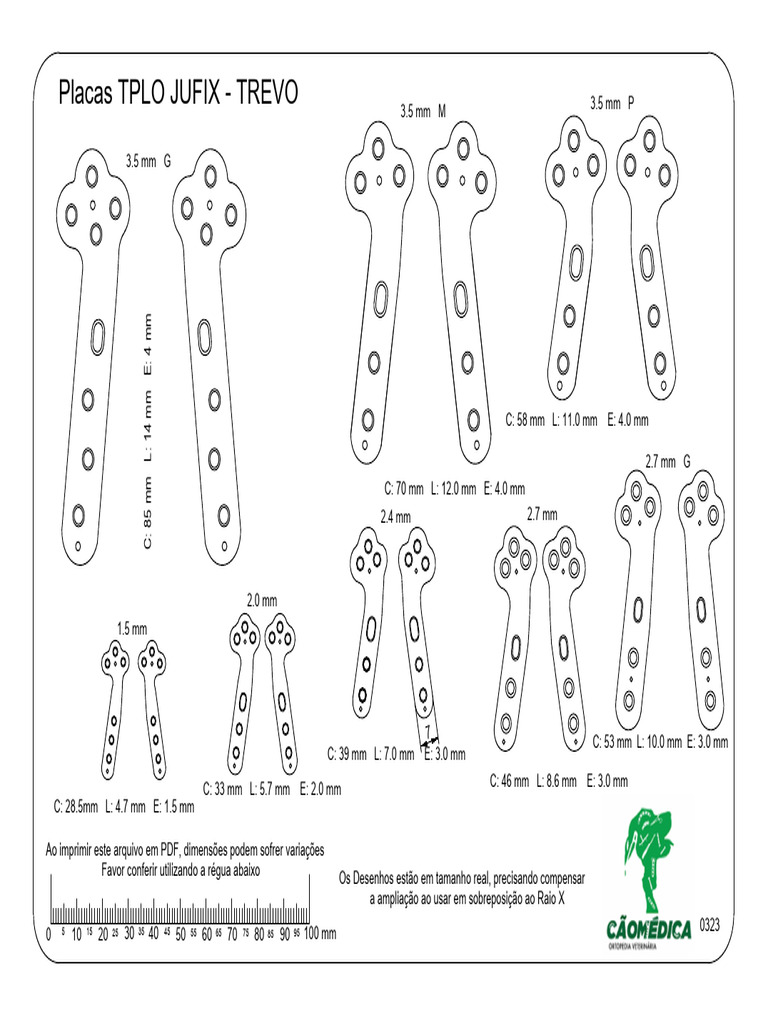 Placas TPLO JUFIX - Dimensões e Desenhos | PDF