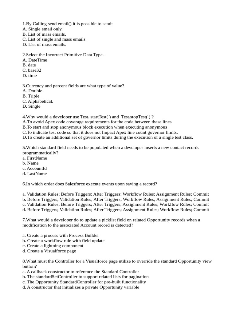 Apex MCQ Question1 | PDF | Constructor (Object Oriented Programming ... Apex MCQ Question1 | PDF | Constructor (Object Oriented Programming ...