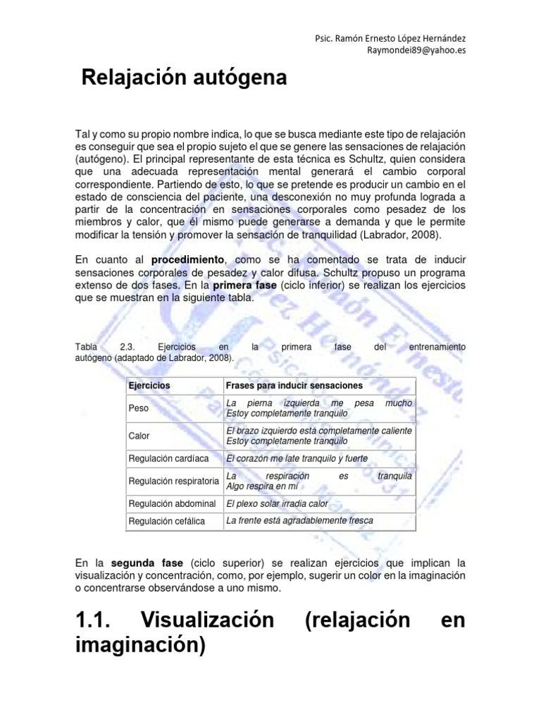 Técnicas de Relajación Autógena | PDF