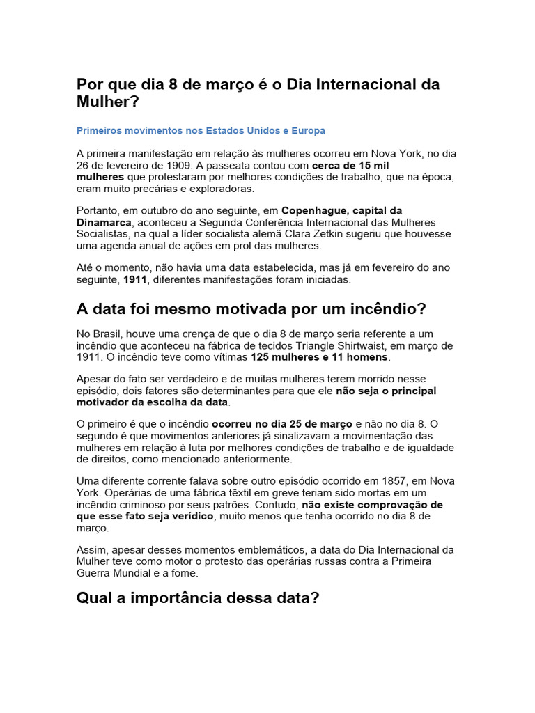 Por Que Dia 8 de Março É o Dia Internacional Da Mulher | PDF | Marie Curie